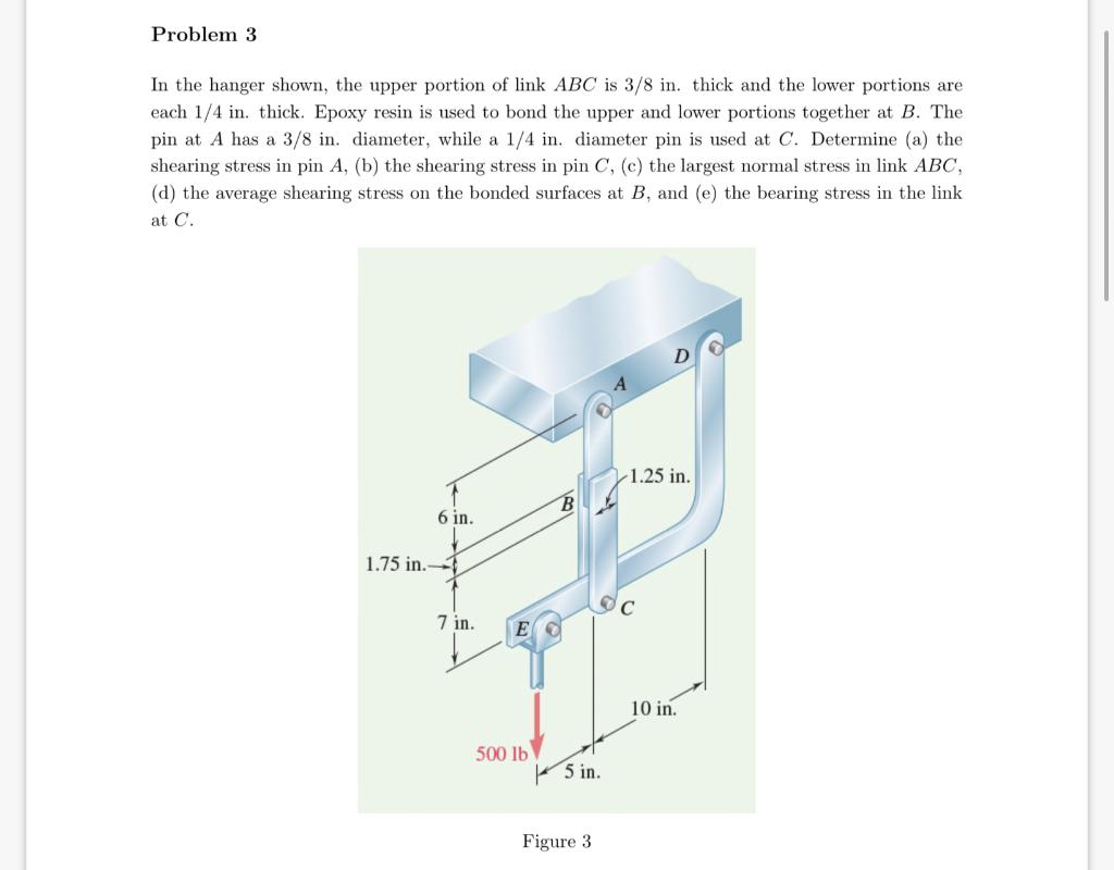 Solved Problem 3 In the hanger shown, the upper portion of | Chegg.com