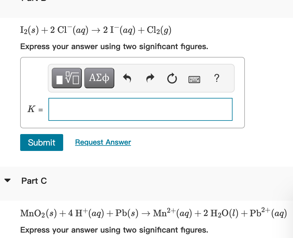 Solved Calculate The Equilibrium Constant For Each Of The
