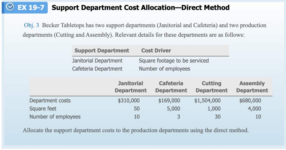 Solved EX 19-7 Support Department Cost Allocation Direct | Chegg.com Solved EX 19-7 Support Department Cost Allocation Direct | Chegg.com