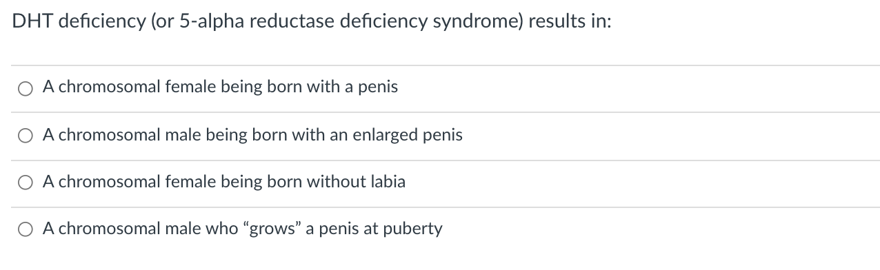 Solved DHT deficiency (or 5-alpha reductase deficiency | Chegg.com