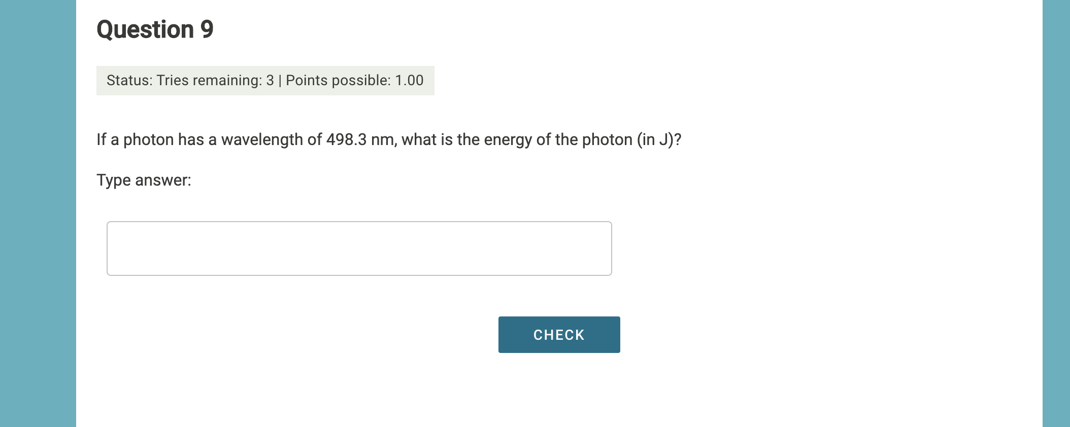 Solved Question 9 Status: Tries remaining: 3 | Points | Chegg.com