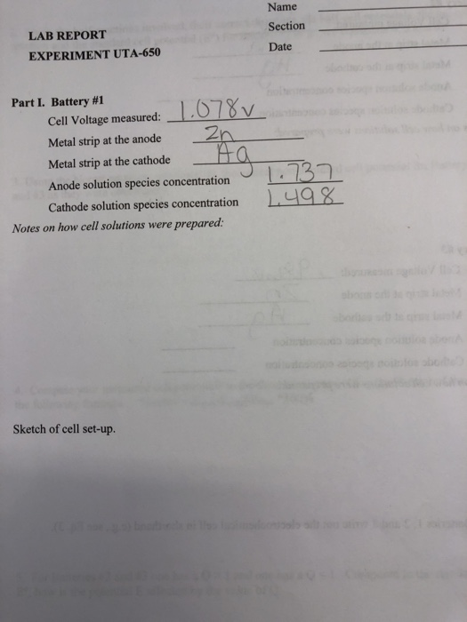 Solved LAB REPORT EXPERIMENT UTA-650 Name Section Date Part | Chegg.com