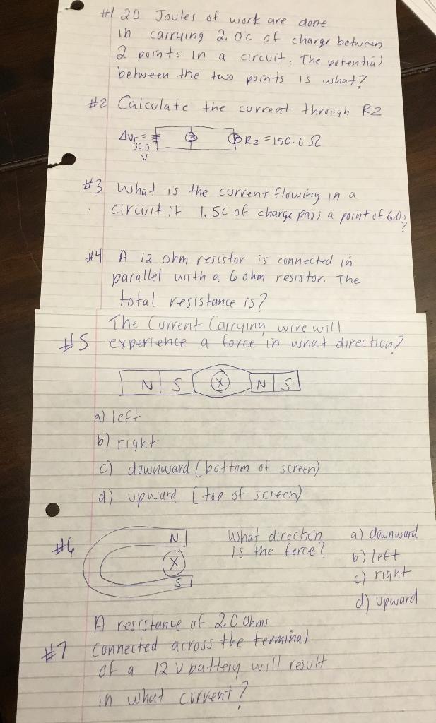 Solved #120 Joules of work are done carrying 2. 0c of charge | Chegg.com
