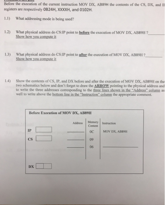 Before the execution of the current instruction MOV | Chegg.com