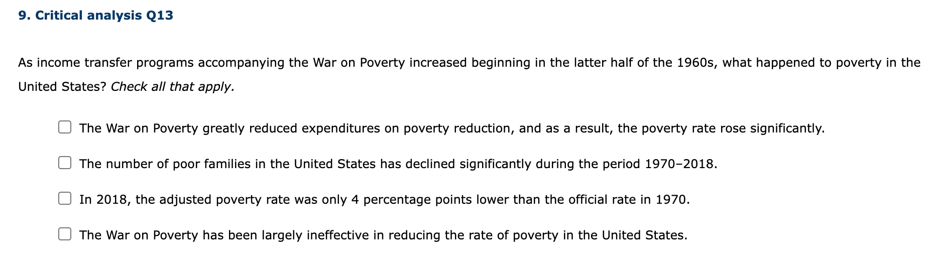 Solved 9. Critical analysis Q13 As income transfer programs | Chegg.com