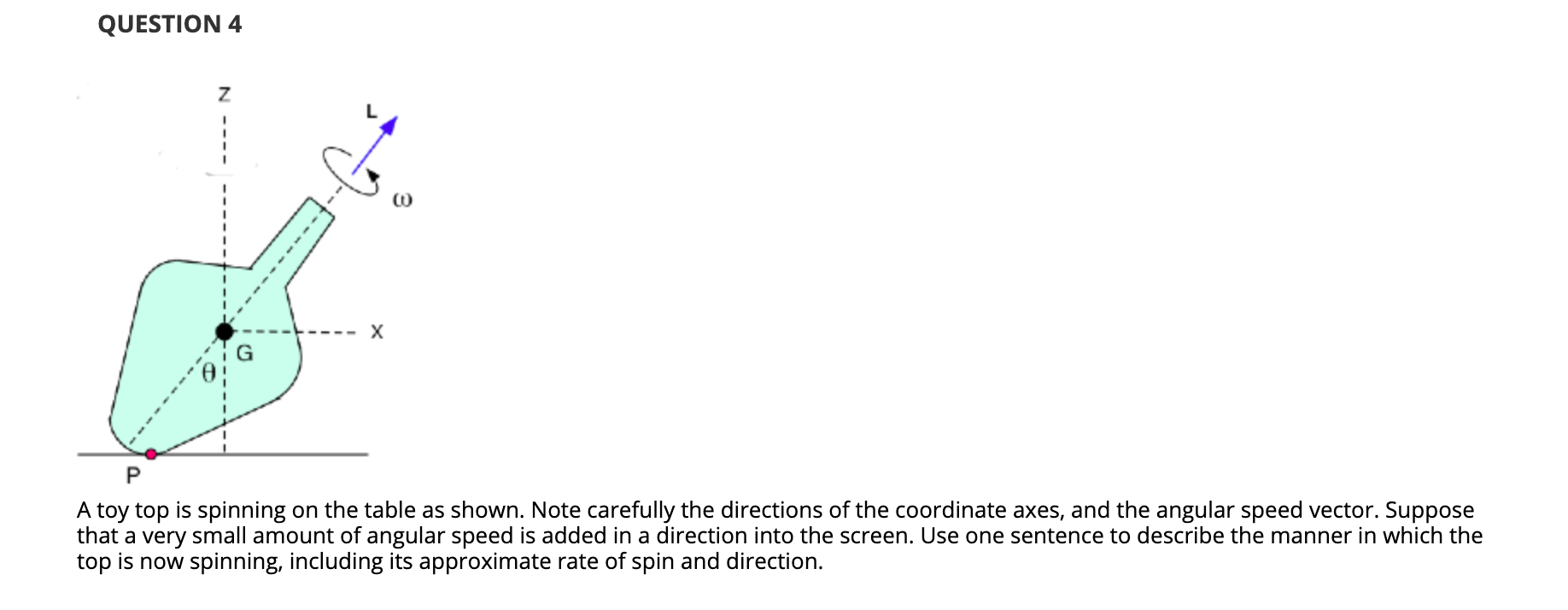 Solved Z 3 X P A toy top is spinning on the table as shown. | Chegg.com