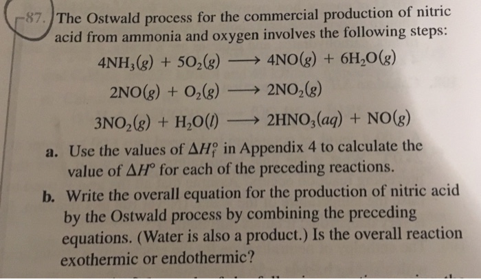 87. The Ostwald process for the commercial production | Chegg.com