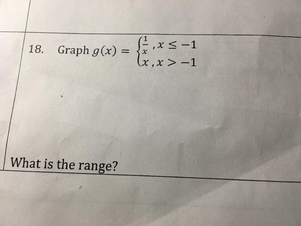 Solved 18. Graph g(x) = $,xs-1 χ (x,x>-1 What is the range? | Chegg.com