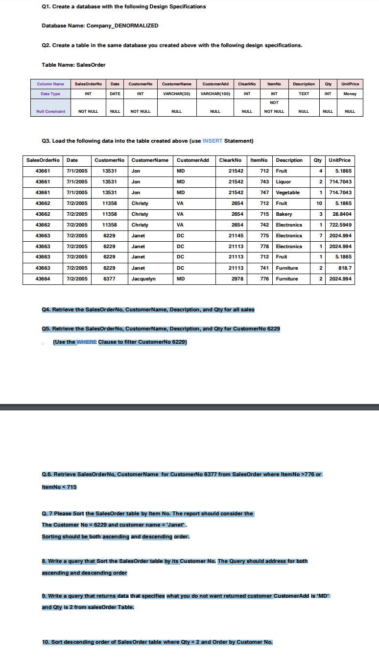 Solved Q1. ﻿Create a database with the following Design | Chegg.com