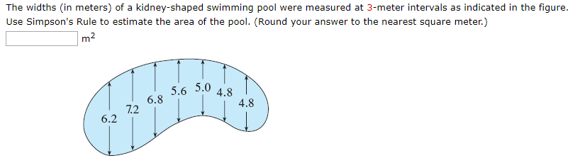 Solved The widths (in meters) of a kidney-shaped swimming | Chegg.com