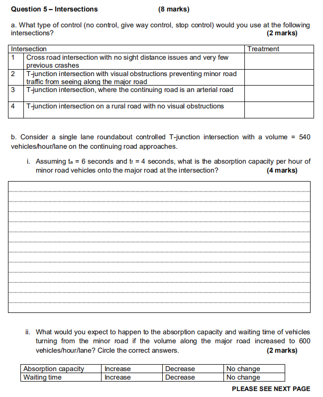 Solved Question 5 - Intersections (8 marks) a. What type of | Chegg.com