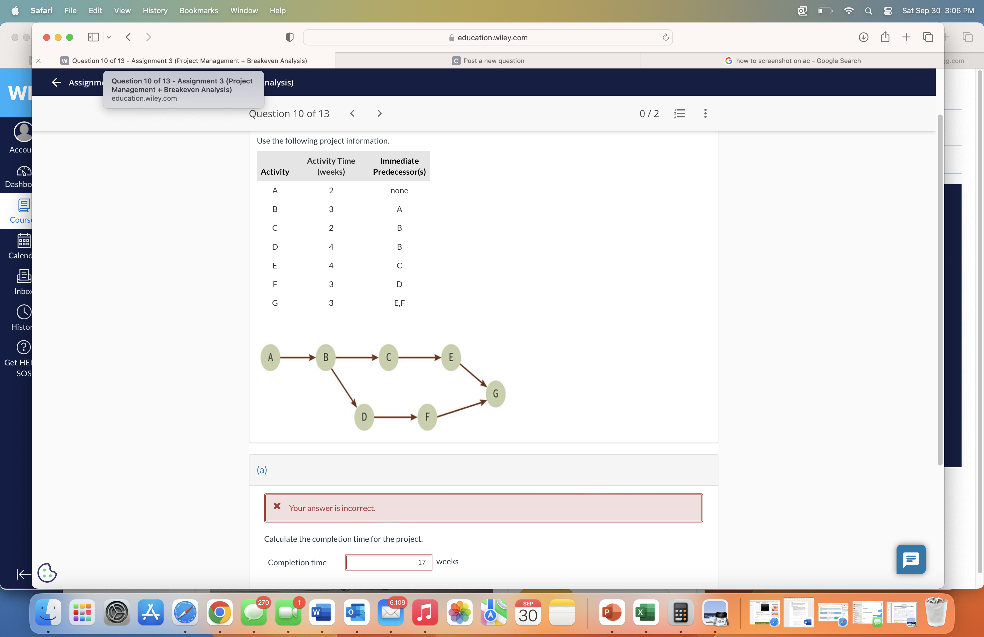 Use the following project information. (a) Calculate | Chegg.com