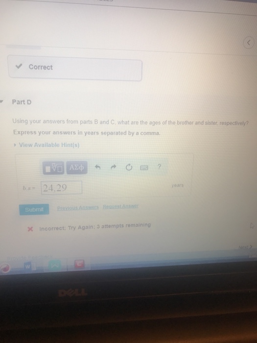 Correct Part D Using your answers from parts B and C, | Chegg.com