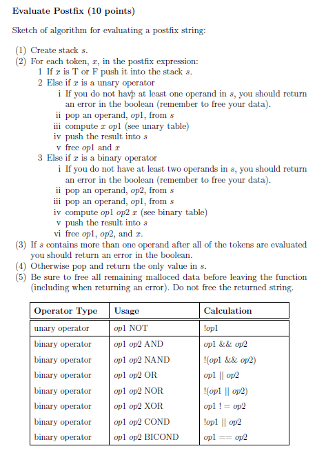 Evaluate Postfix (10 points) Sketch of algorithm for | Chegg.com