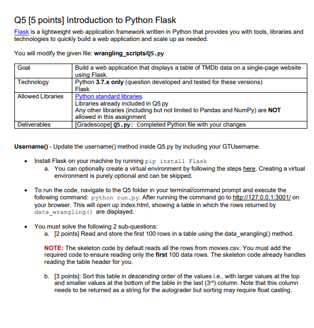Solved Q5 [5 points] Introduction to Python Flask Flask is a | Chegg.com