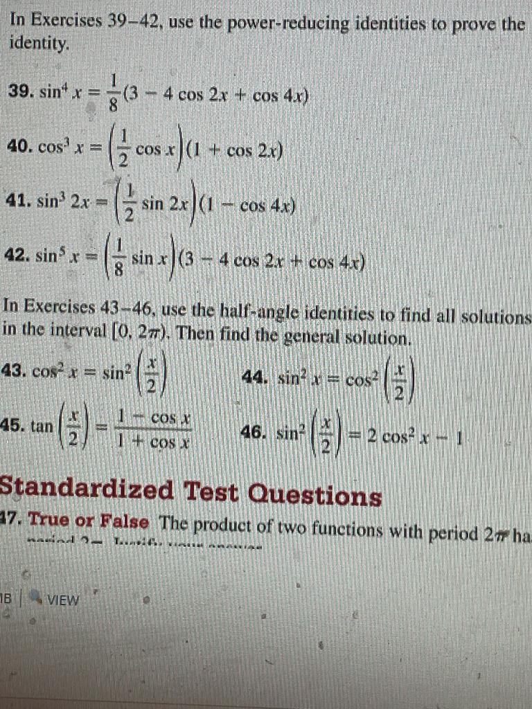 Solved In Exercises 39–42, use the power-reducing identities | Chegg.com