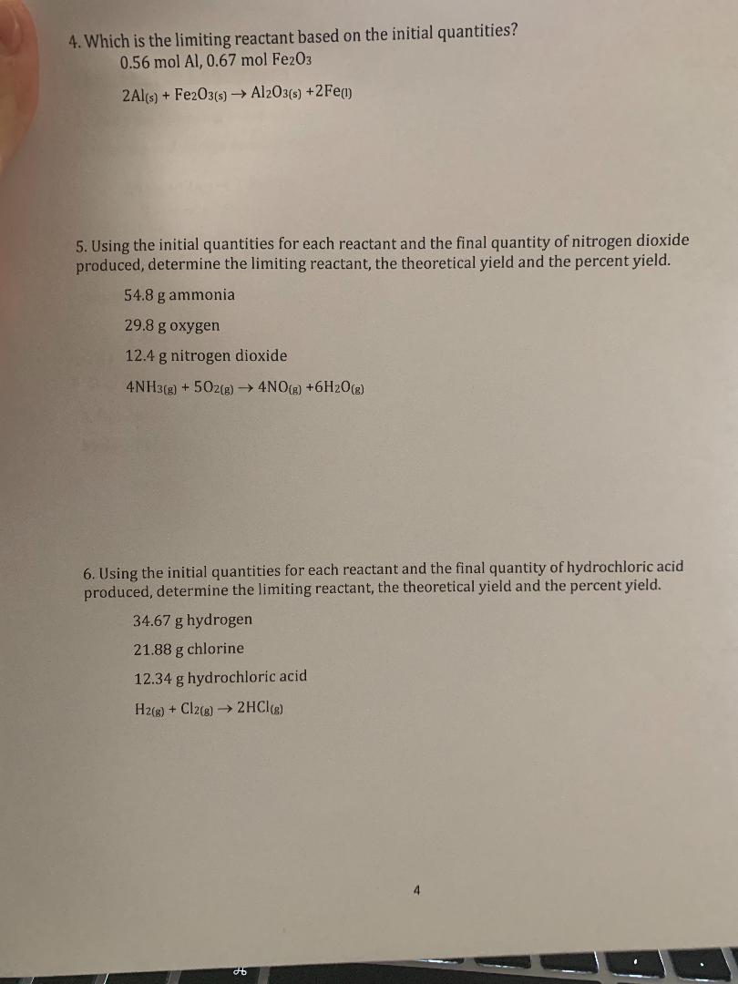 Solved Limiting Reactant, Theoretical Yield, and Percent | Chegg.com