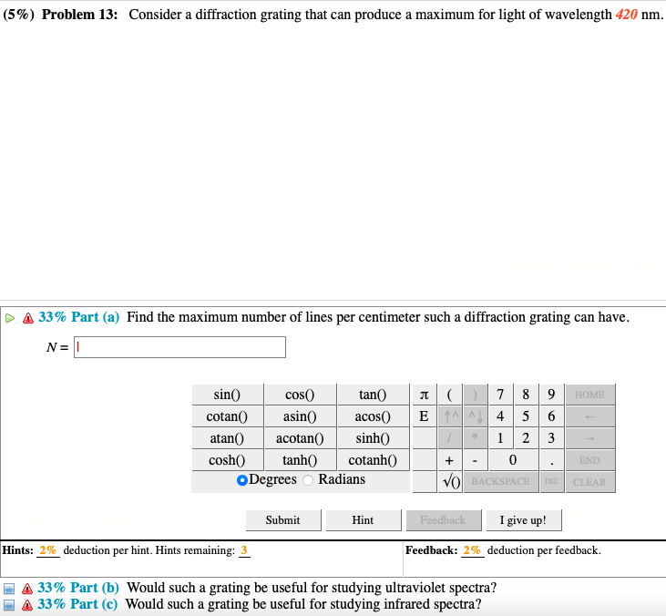 Solved 5 Problem 13 Consider A Diffraction Grating That
