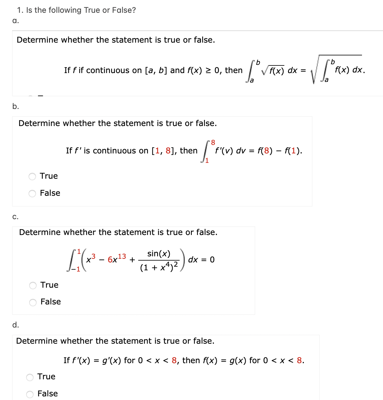 Solved a. Determine whether the statement is true or false. | Chegg.com