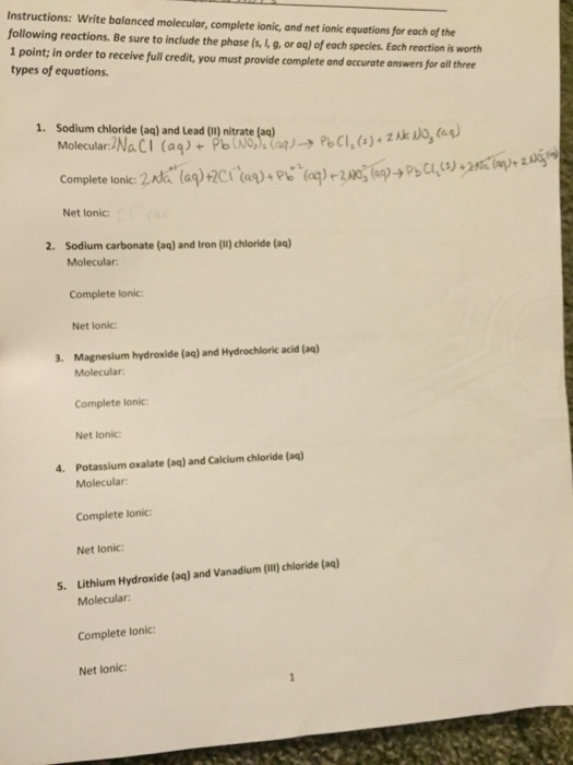 Solved Write balanced molecular, complete tonic, and net | Chegg.com