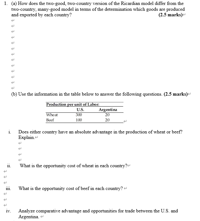 Solved 1. (a) How does the two-good, two-country version of | Chegg.com