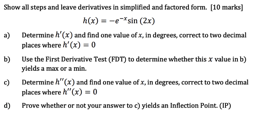 Solved Show all steps and leave derivatives in simplified | Chegg.com