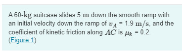 Solved A 60−kg suitcase slides 5 m down the smooth ramp with | Chegg.com