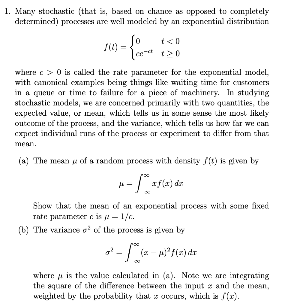 Solved a) Show that the mean of an exponential process with | Chegg.com