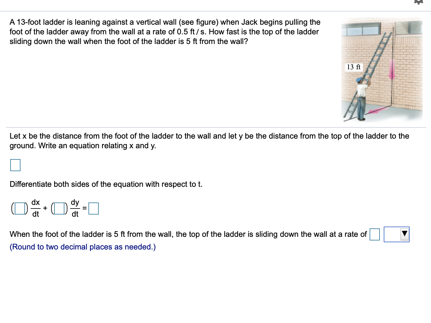Solved A 13-foot ladder is leaning against a vertical wall | Chegg.com