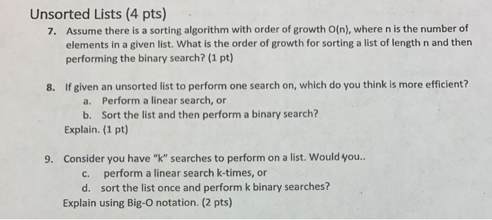 Solved Unsorted and Sorted Lists For linear search there was | Chegg.com