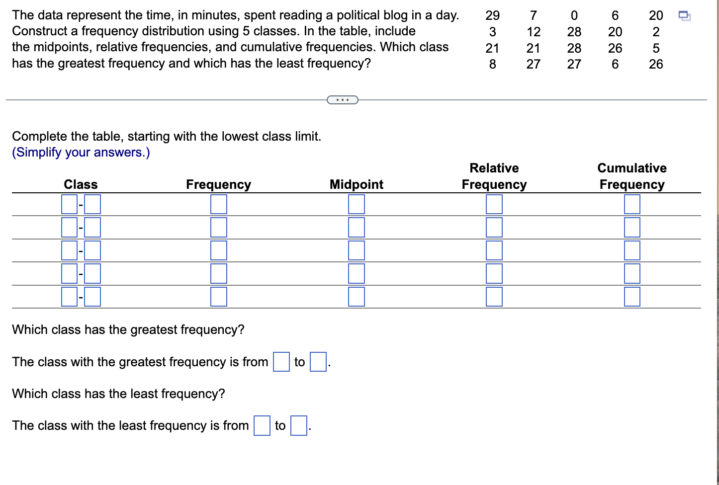 Solved Complete the table, starting with the lowest class | Chegg.com