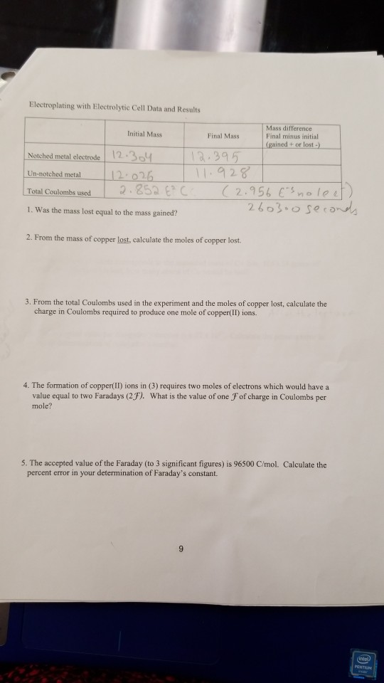 Solved Section- Date Data and Calculations for the | Chegg.com