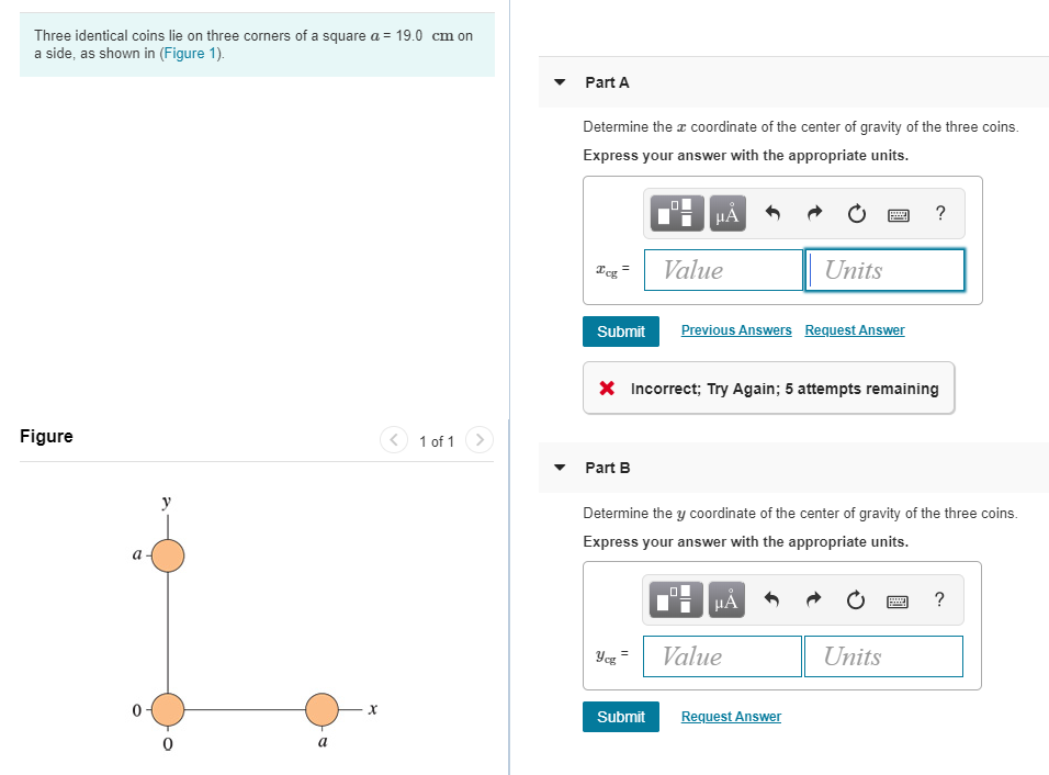 Solved Three identical coins lie on three corners of | Chegg.com