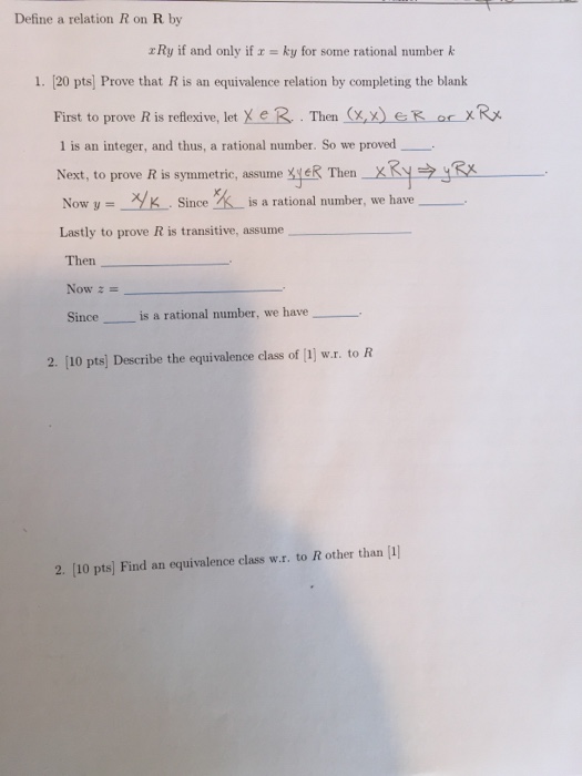 Solved Define a relation R on R by xRy if and only if x = | Chegg.com