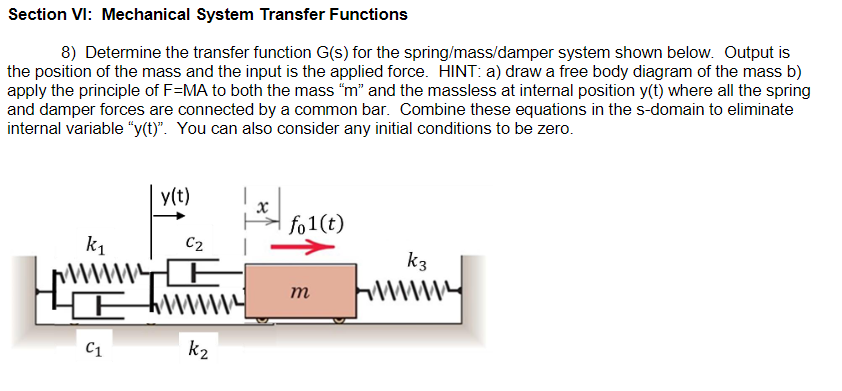 Solved Section VI: Mechanical System Transfer Functions 8) | Chegg.com