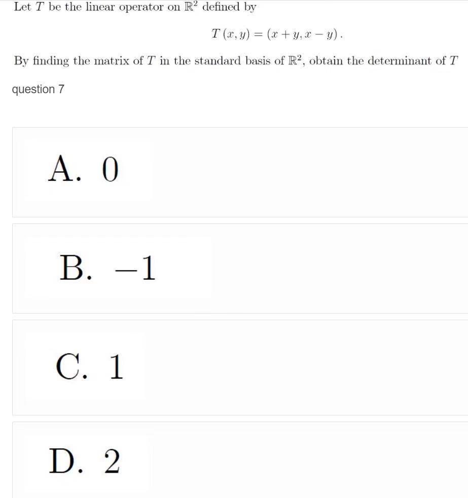 Solved Let T be the linear operator on R2 defined by T(x,y) | Chegg.com