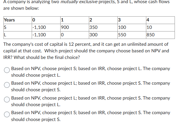 Solved A company is analyzing two mutually exclusive | Chegg.com