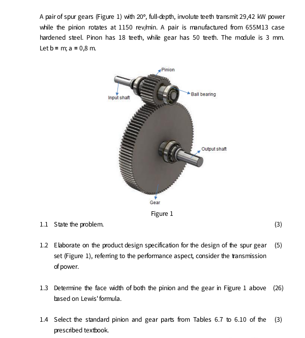 Solved A pair of spur gears (Figure 1) with 20°, full-depth, | Chegg.com