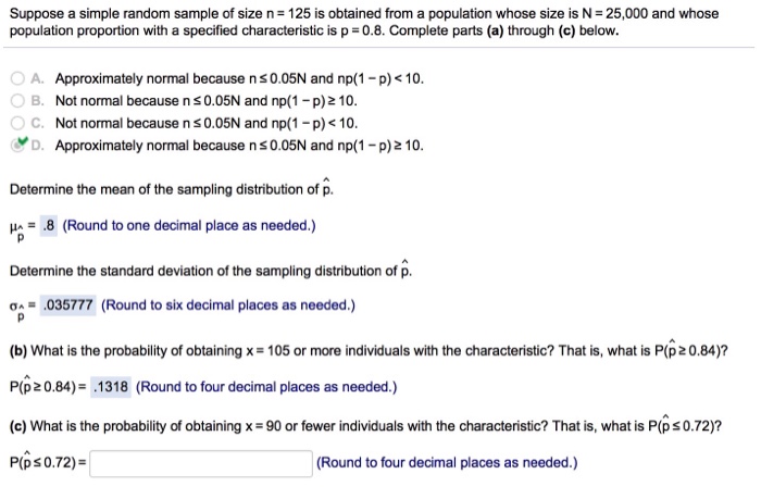 Solved Suppose a simple random sample of size n 125 is | Chegg.com