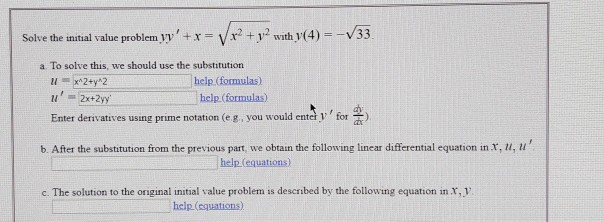 Solved Solve the initial value problem yy' + x V x2 + y2 | Chegg.com