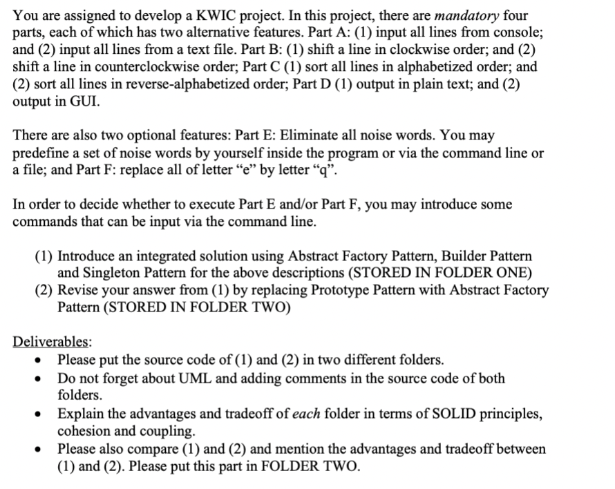 Solved You are assigned to develop a KWIC project. In this | Chegg.com