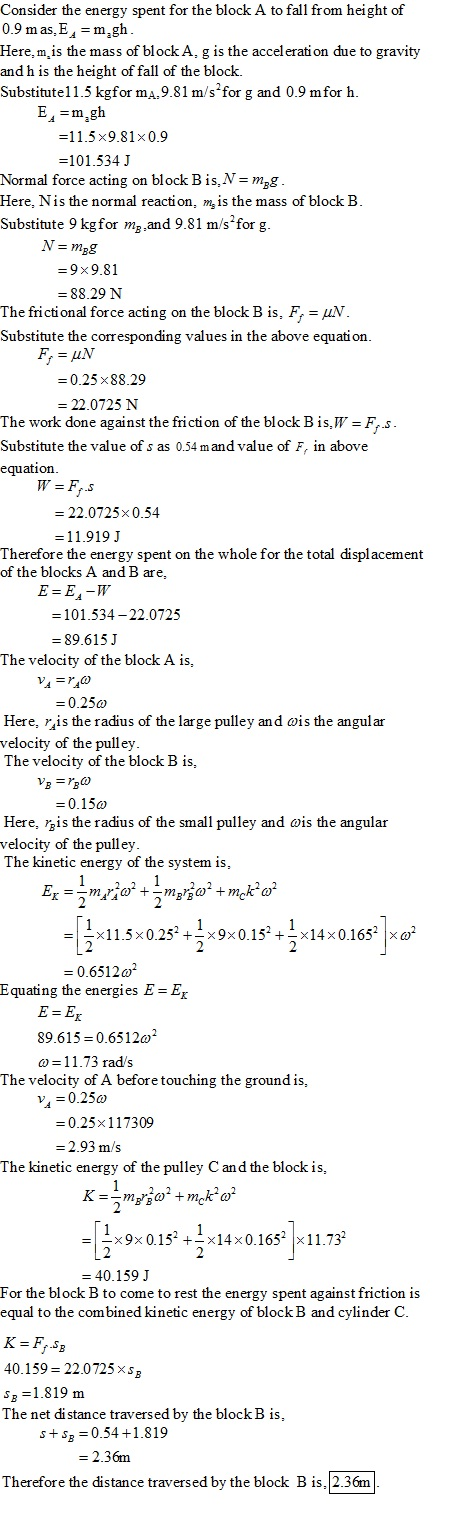(Solved) - The double pulley shown has a mass of 14 kg. The double ...