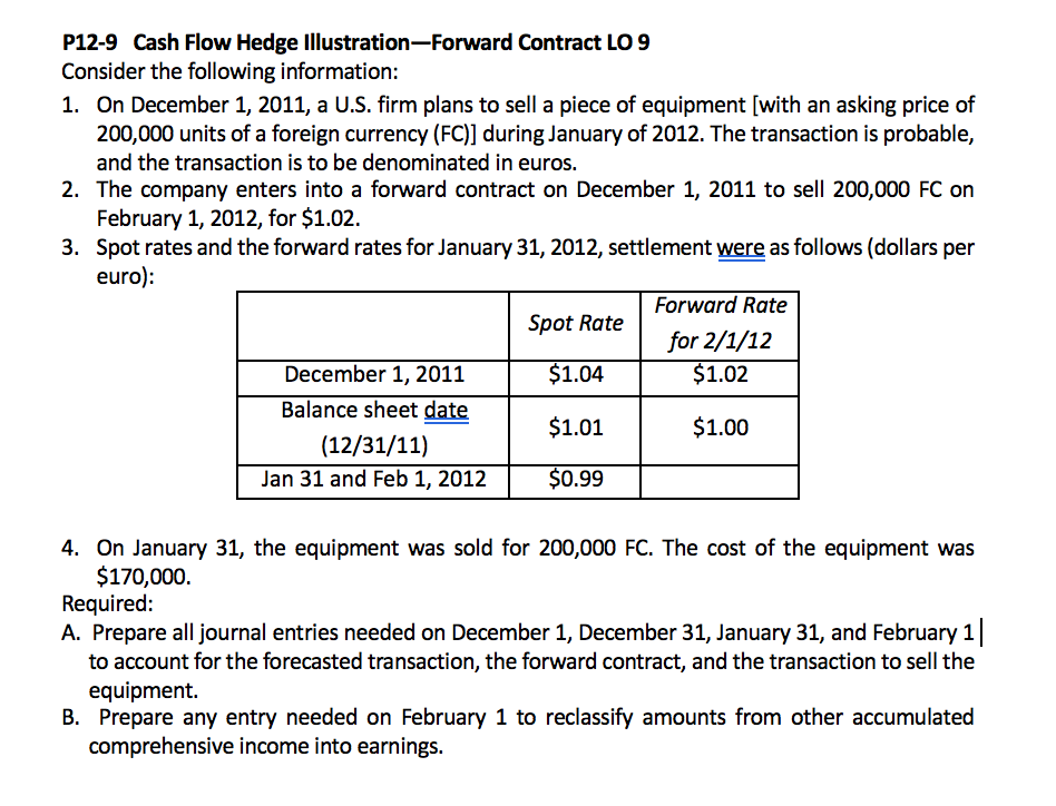 P12-9 Cash Flow Hedge illustration-Forward Contract | Chegg.com