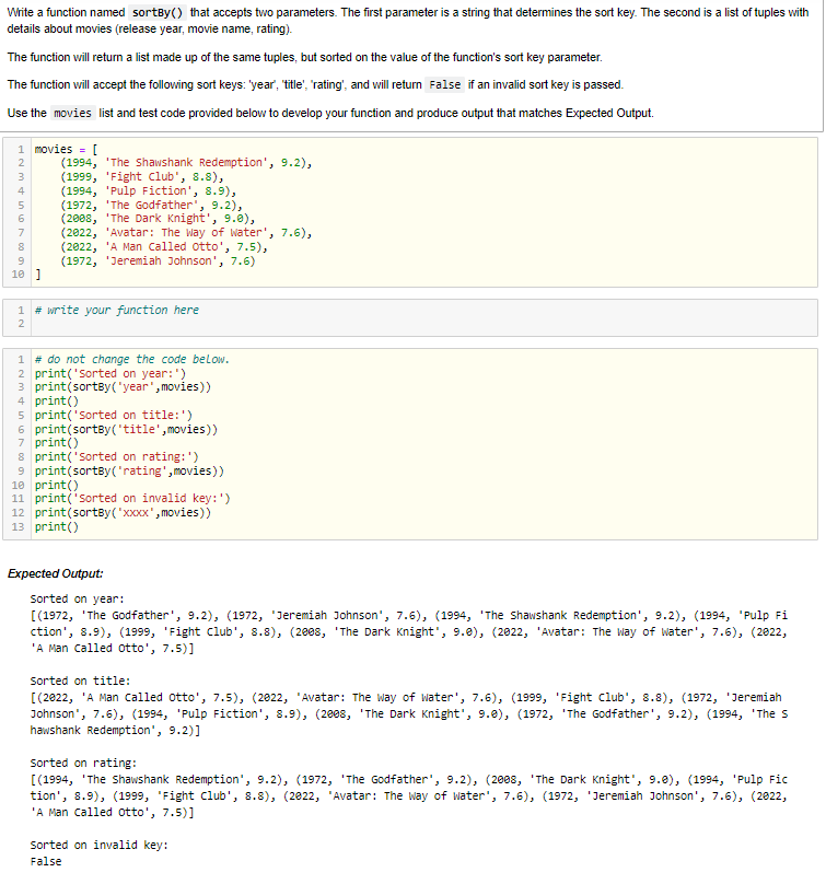 Solved Write a function named sortBy() that accepts two | Chegg.com