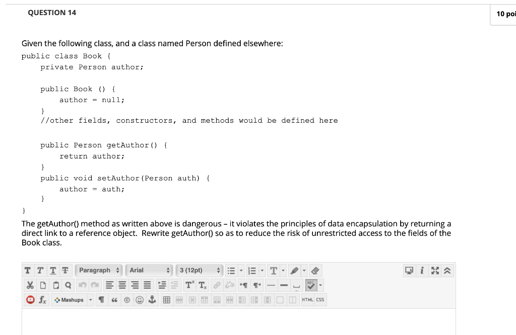 Solved QUESTION 14 10 pot Given the following class, and a | Chegg.com