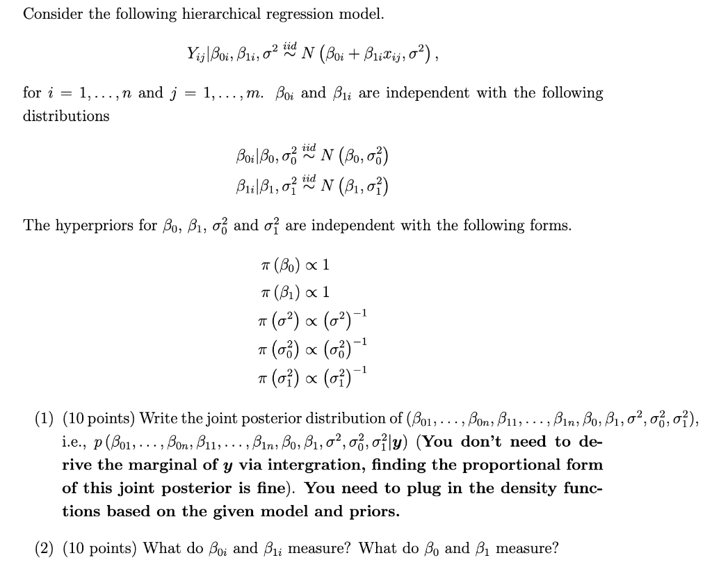 Solved Consider the following hierarchical regression model. | Chegg.com