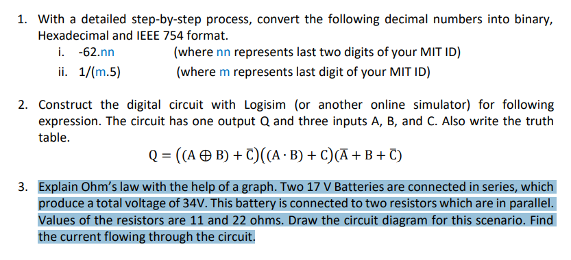 Solved 1. With a detailed step-by-step process, convert the | Chegg.com