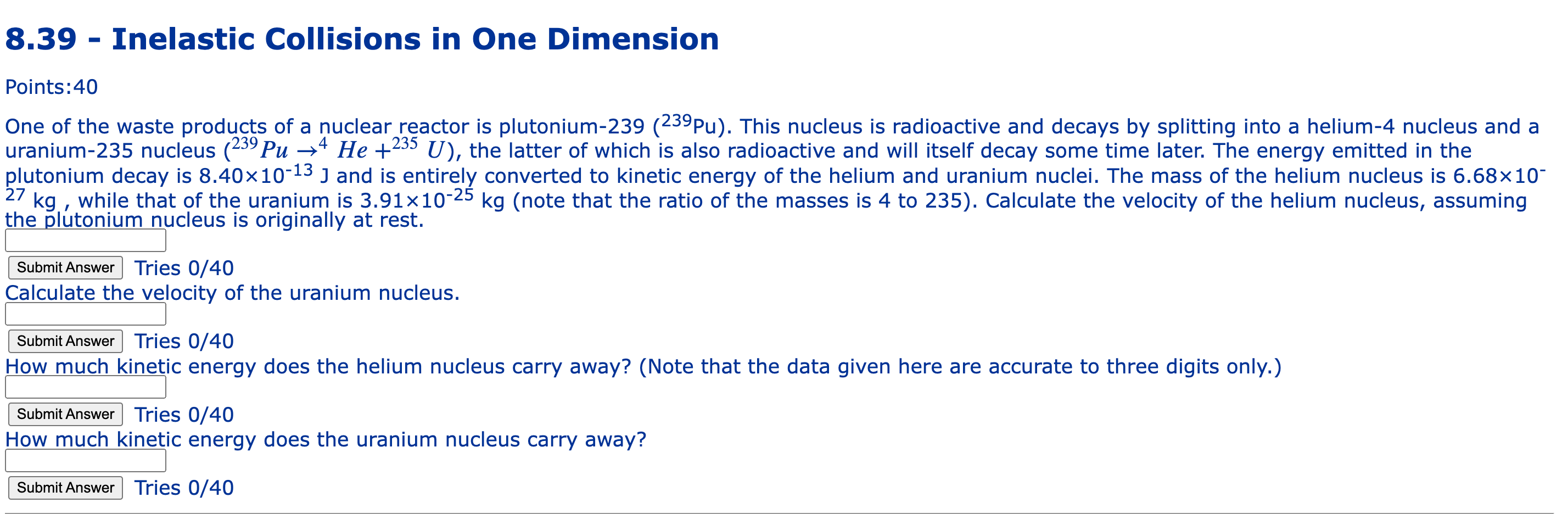 Solved 8.39 - Inelastic Collisions in One Dimension | Chegg.com