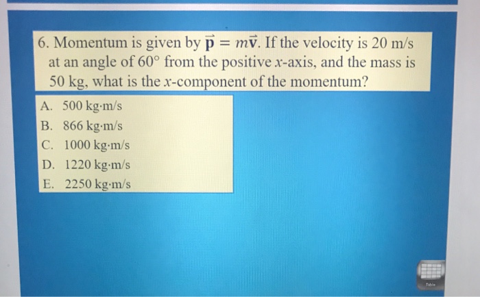 Solved 6. Momentum is given by p mv. If the velocity is 20 | Chegg.com