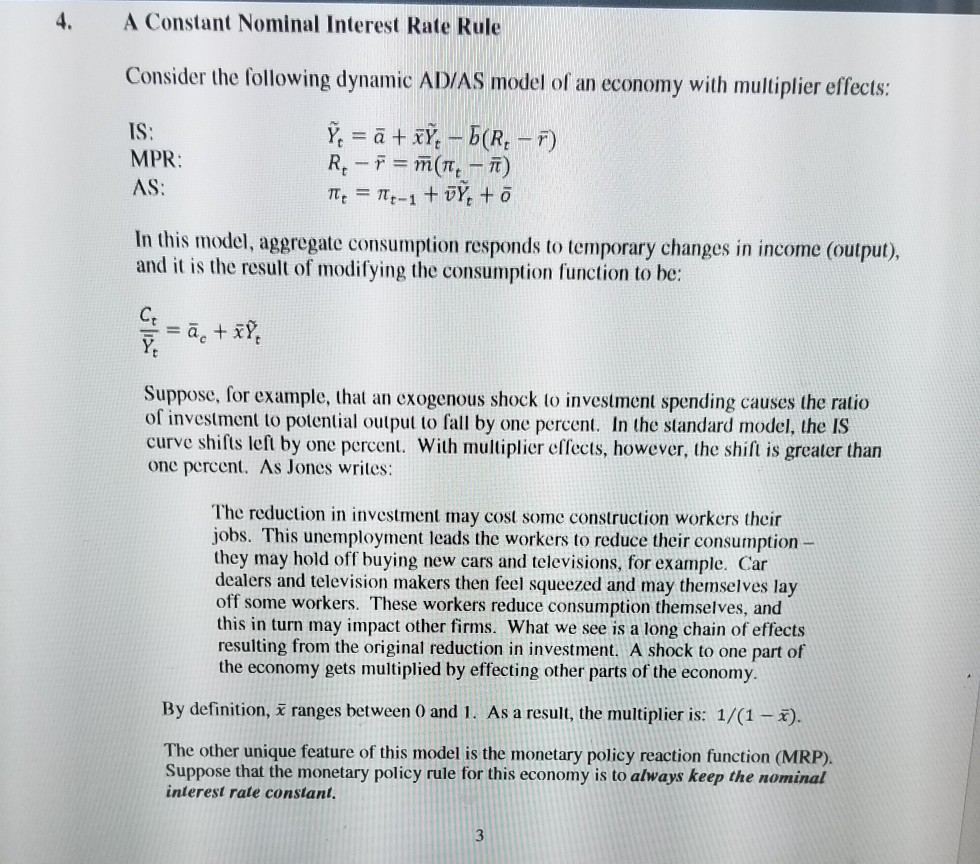 Solved 4. A Constant Nominal Interest Rate Rule Consider the | Chegg.com